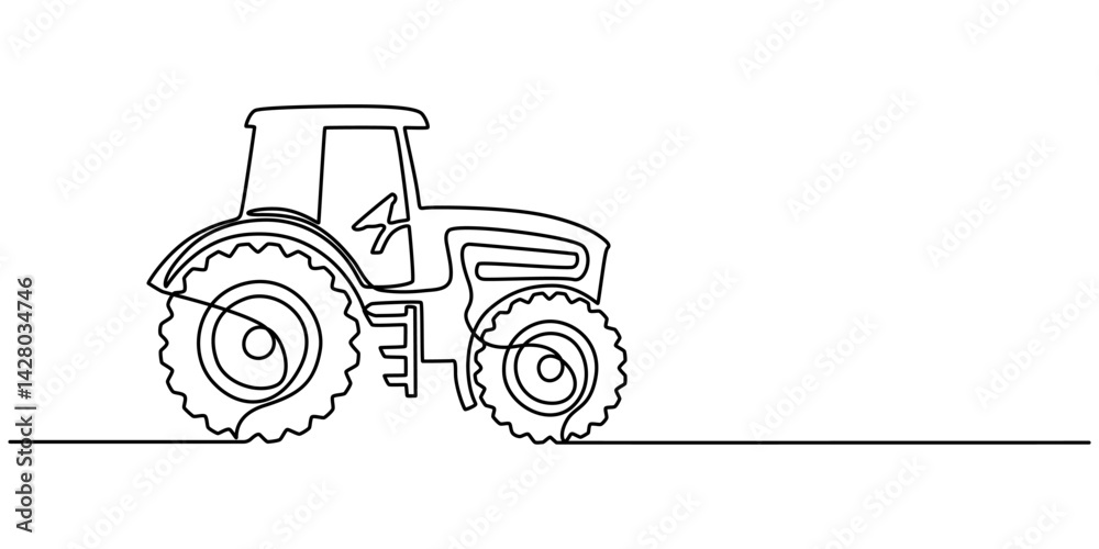 Continuous one line drawing of farmer's tractor. classic tractor ...