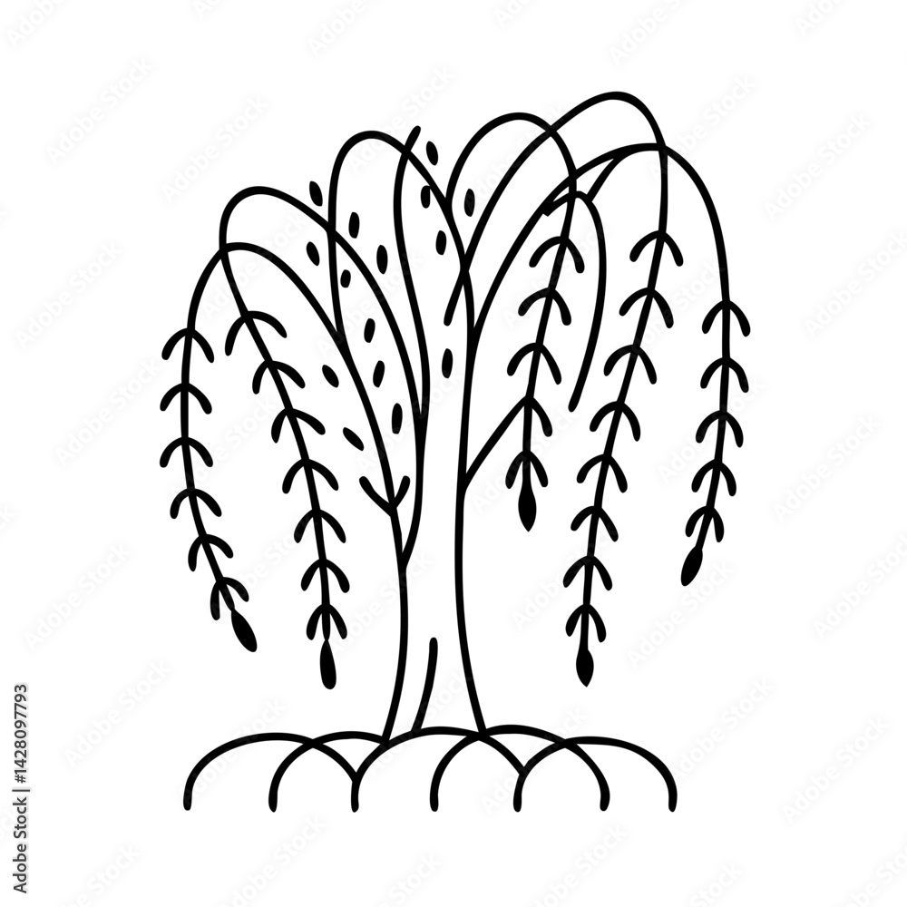 willow tree icon, willow tree line art - simple line art of willow tree ...