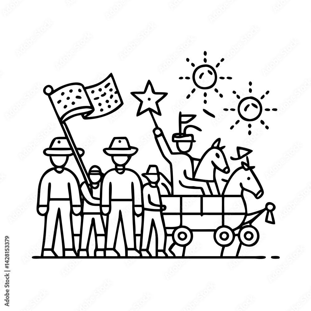 fourth of july parade icon, fourth of july parade line art - simple ...