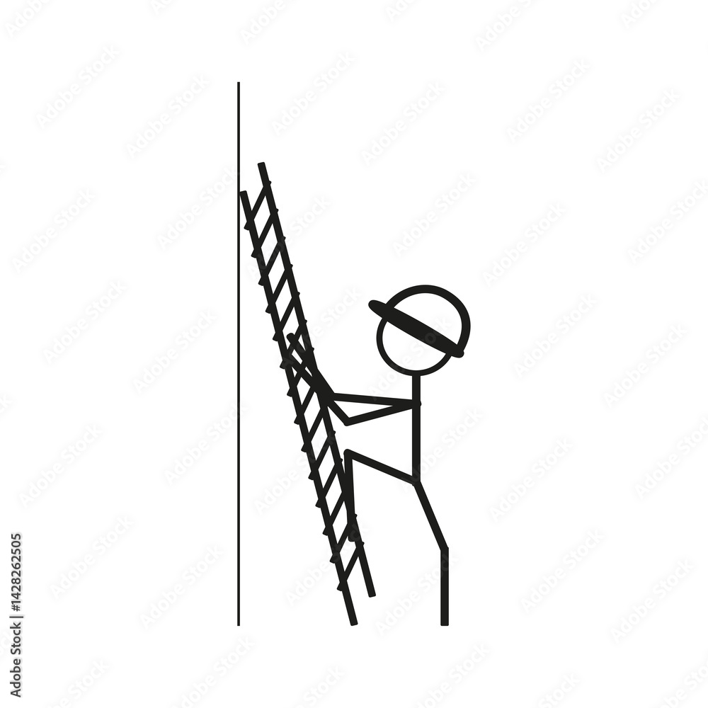 Climbing worker icon. Construction stickman character. Vertical ladder ...