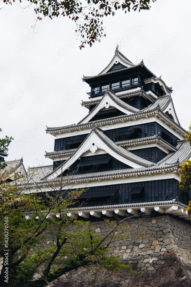 Kumamoto Castle, exterior view, Kumamoto city, Chuo-ku, Kyushu island ...