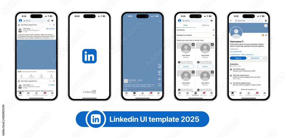 LinkedIn UI mockup template 2025 with editable feed, profile, and post ...
