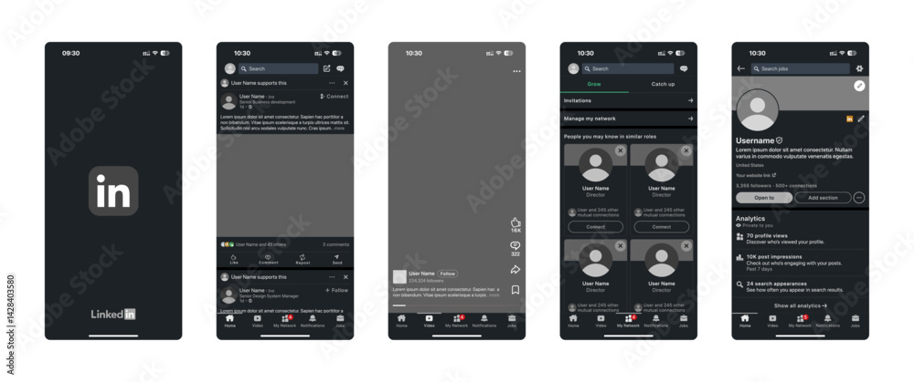 LinkedIn UI mockup template 2025 with editable feed, profile, and post layouts. Perfect for ...