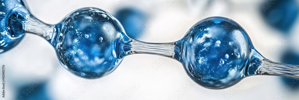 A close-up of the molecular structure of a translucent blue ball ...