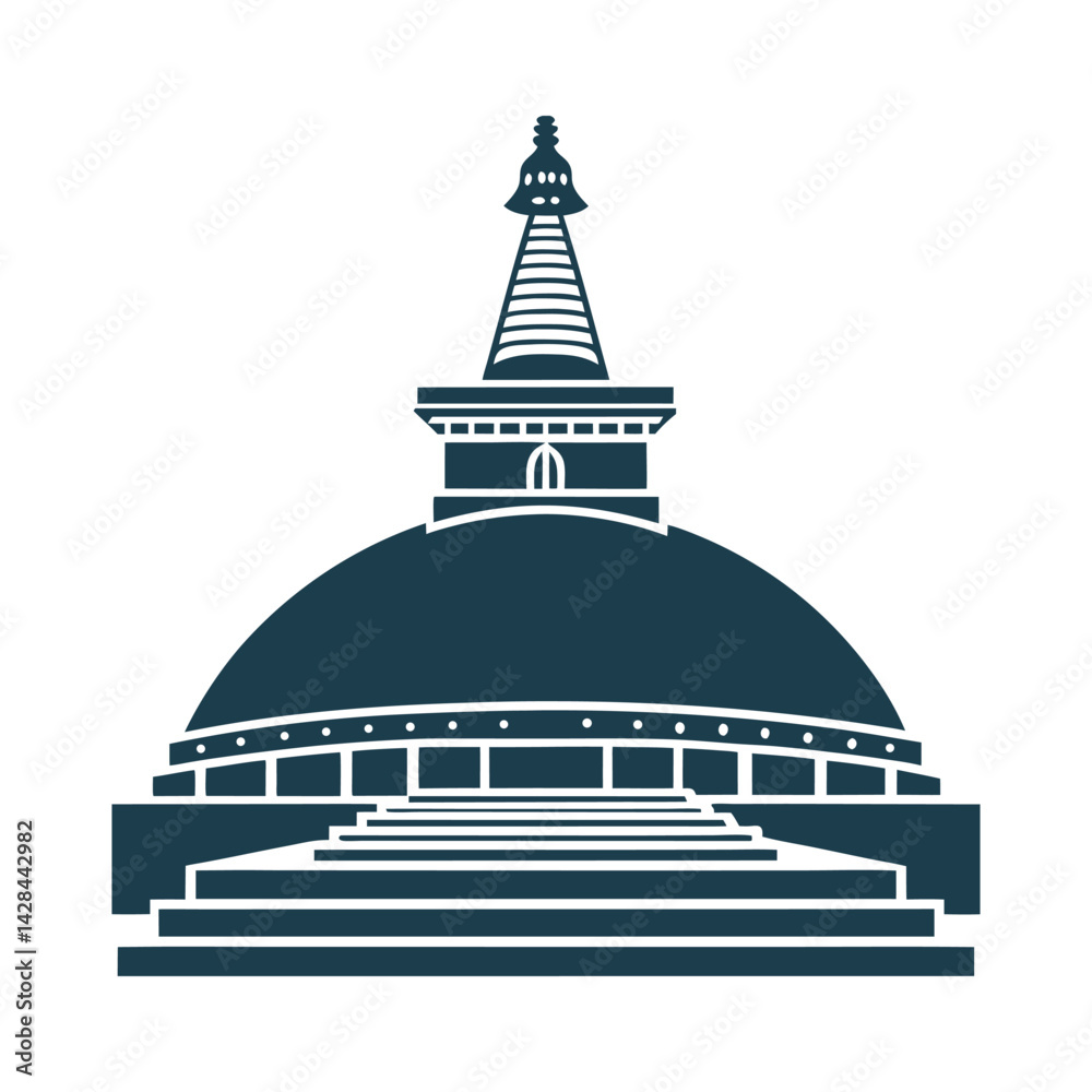 Stupa Vector Icon: Tiered Dome with Spire - Stupa – Tiered dome with a ...