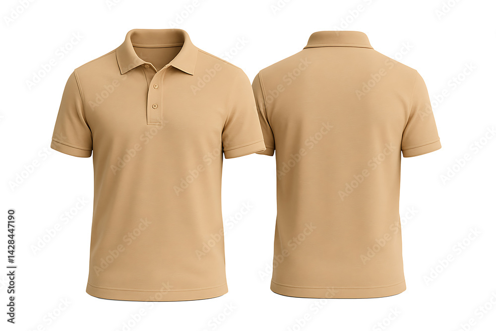 Beige Polo Shirt Front and Back view Mockup Isolated on Transparent ...