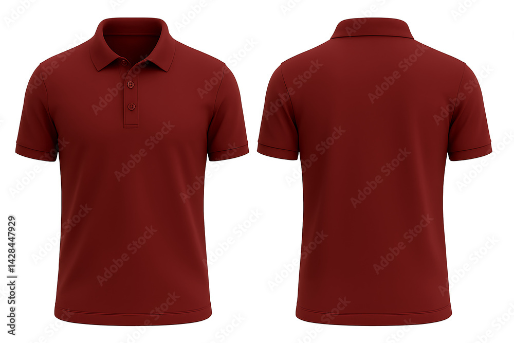 Maroon Polo Shirt Front and Back view Mockup Isolated on Transparent ...