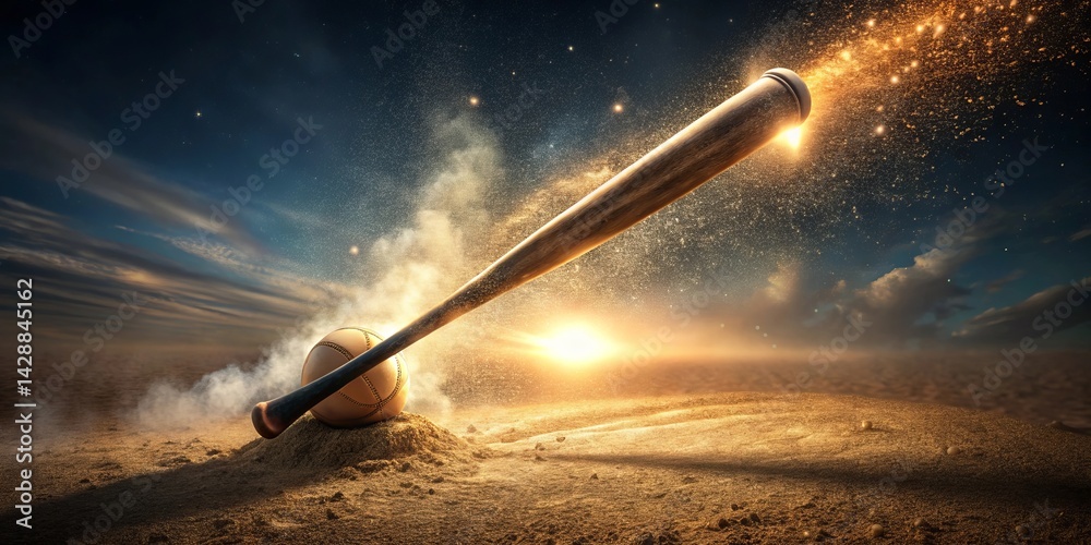 Epic Sunset Baseball Bat and Ball Scene A powerful image depicting a ...