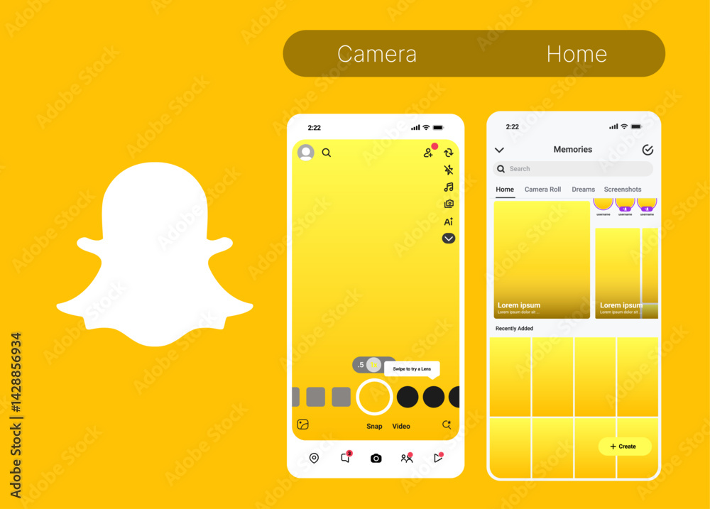 Snapchat camera UI mockup template with filter and lens interface ...