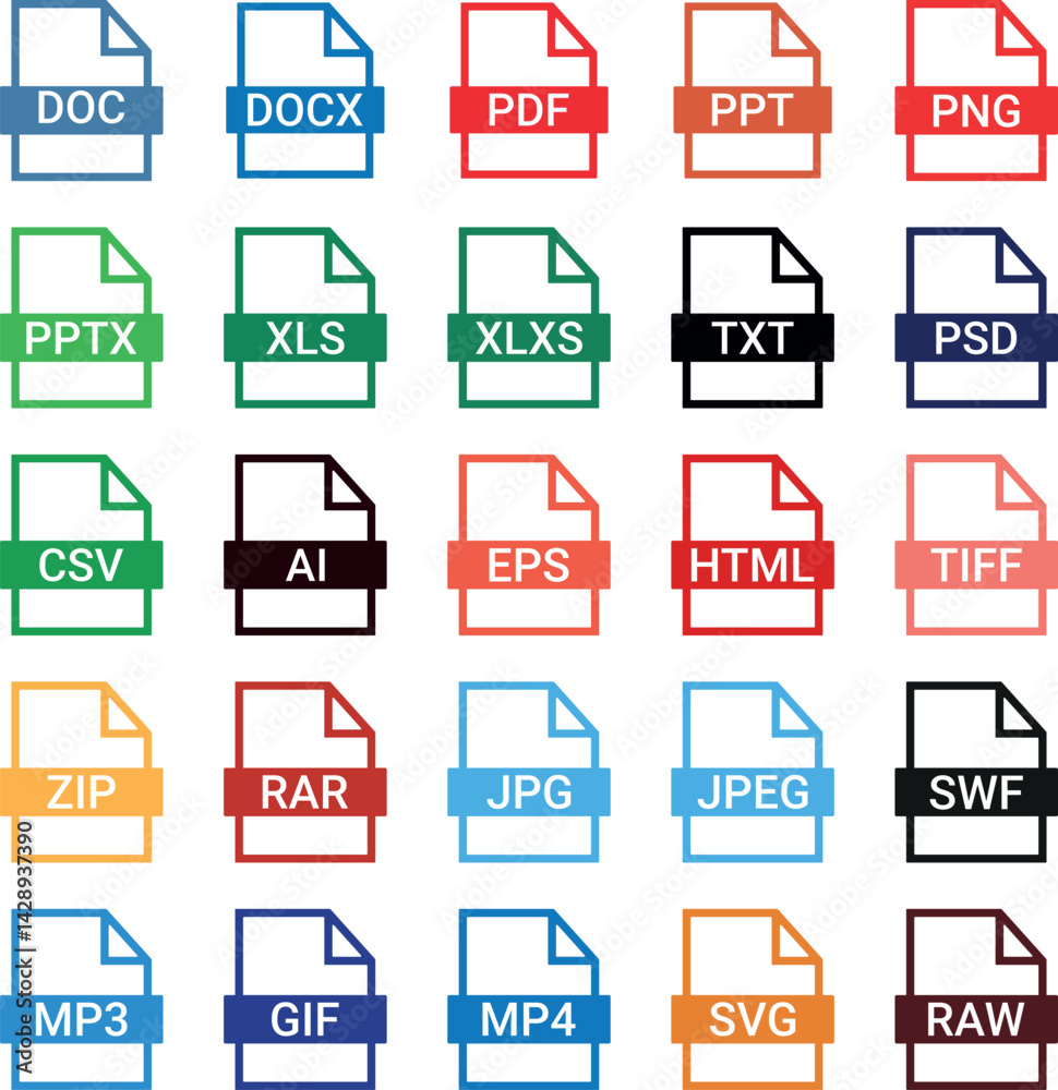 Vector de Stock Color Coded Popular Digital File Formats or Vector File ...
