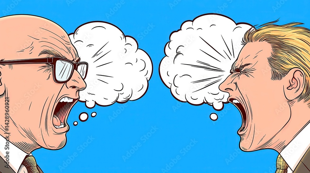 Retro comic scene, office argument depicted with one character ...