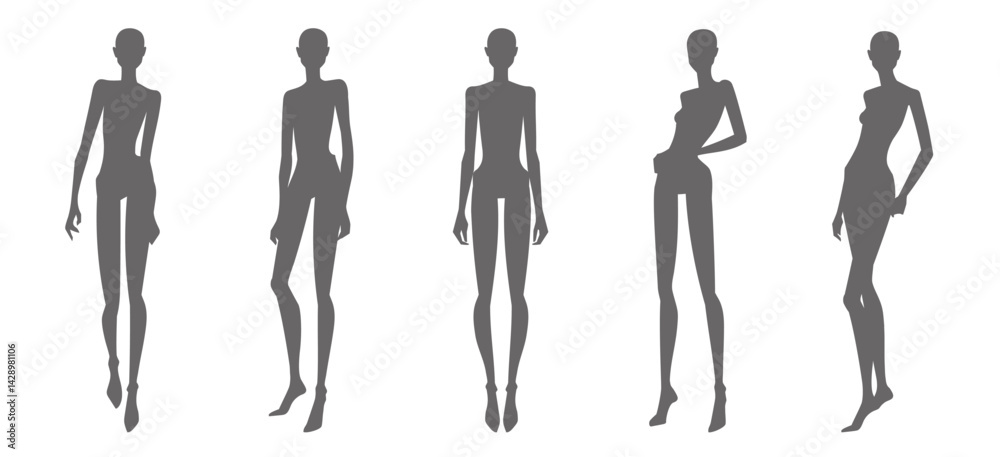 Female fashion silhouette figure templates. Full-length standing ...