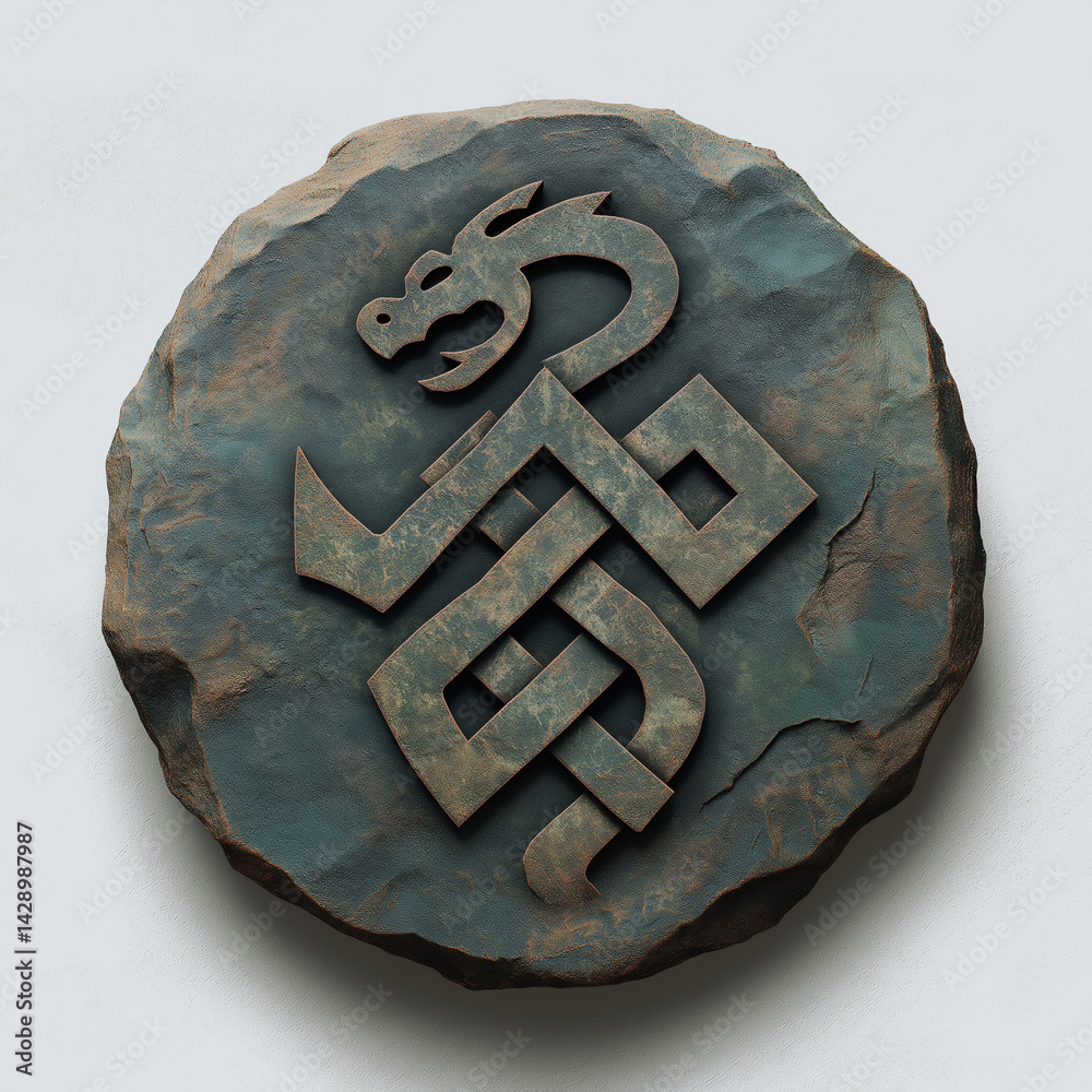 Ancient Nordic dragon logo, Viking runestone carved style, serpentine ...