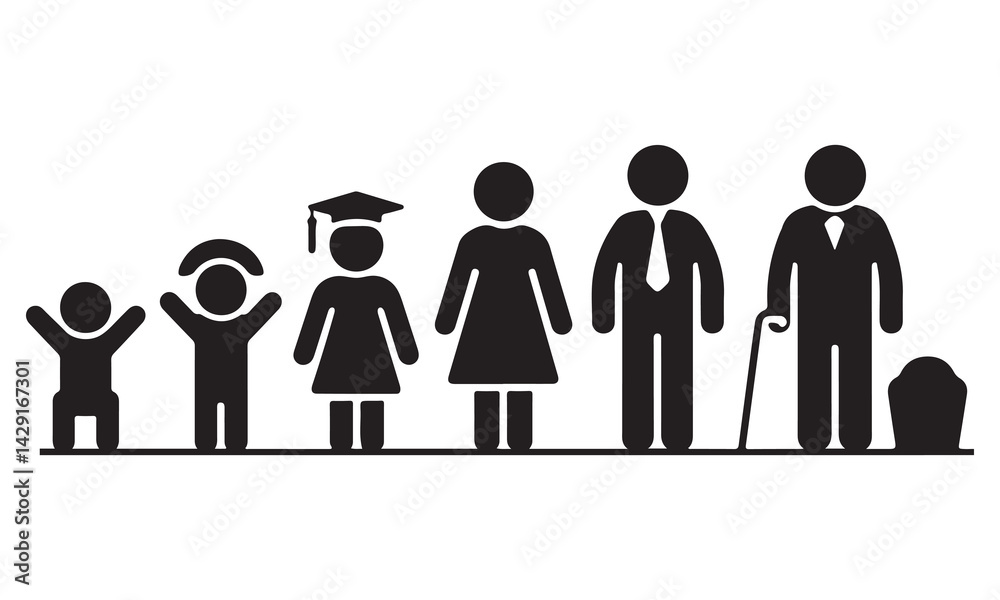 Life Cycle Silhouette Icons – Human Evolution from Birth to Death ...