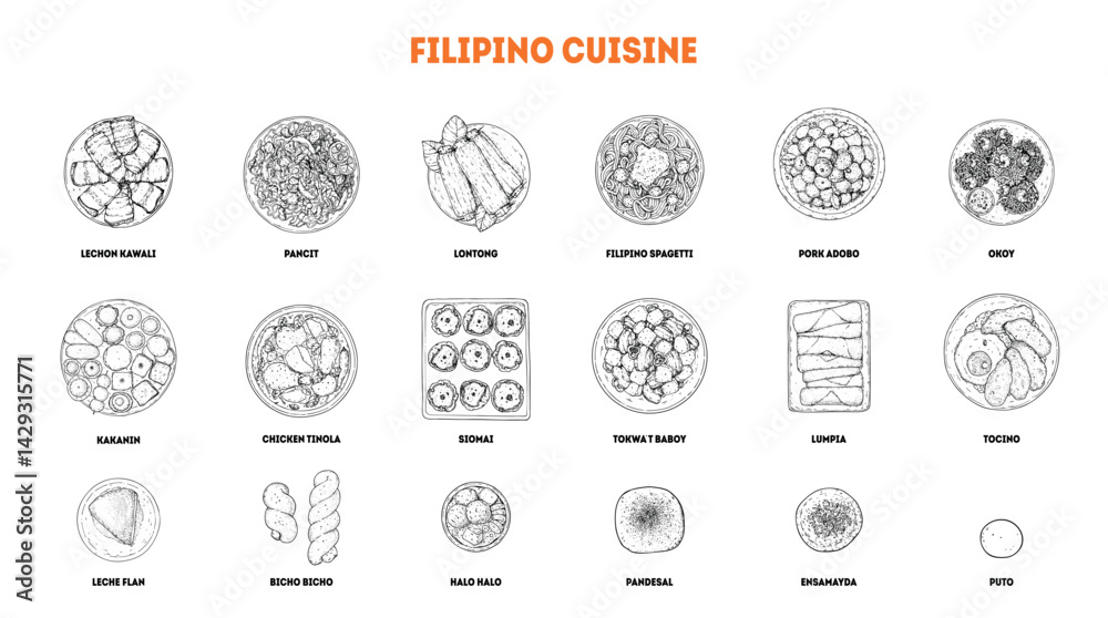 Filipino food top view vector illustration. Food menu design template ...