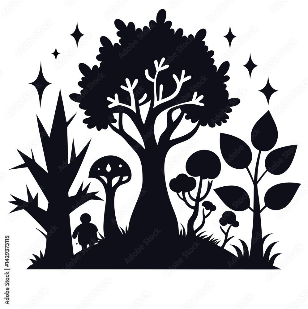Silhouette Vector Tree Enchanted Forest Silhouette Bundle 6 Mystical ...