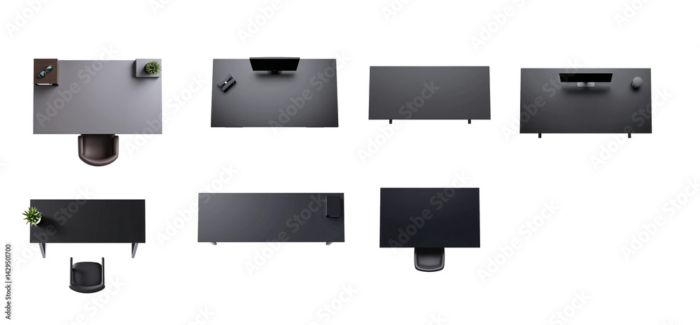 top down view graphite black office desk set for floor plan collages ...