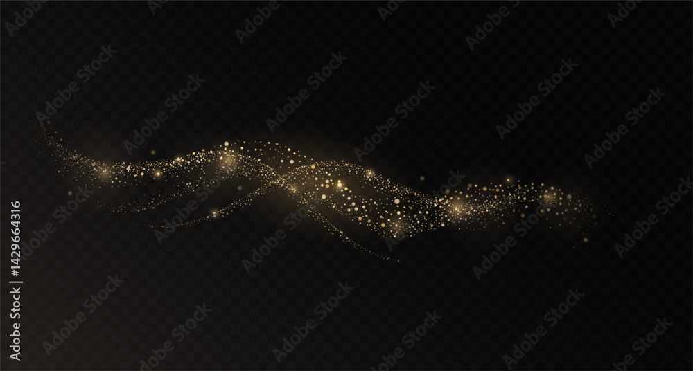 Gold dust wavy trail with sparkling and shimmering glitter particles ...