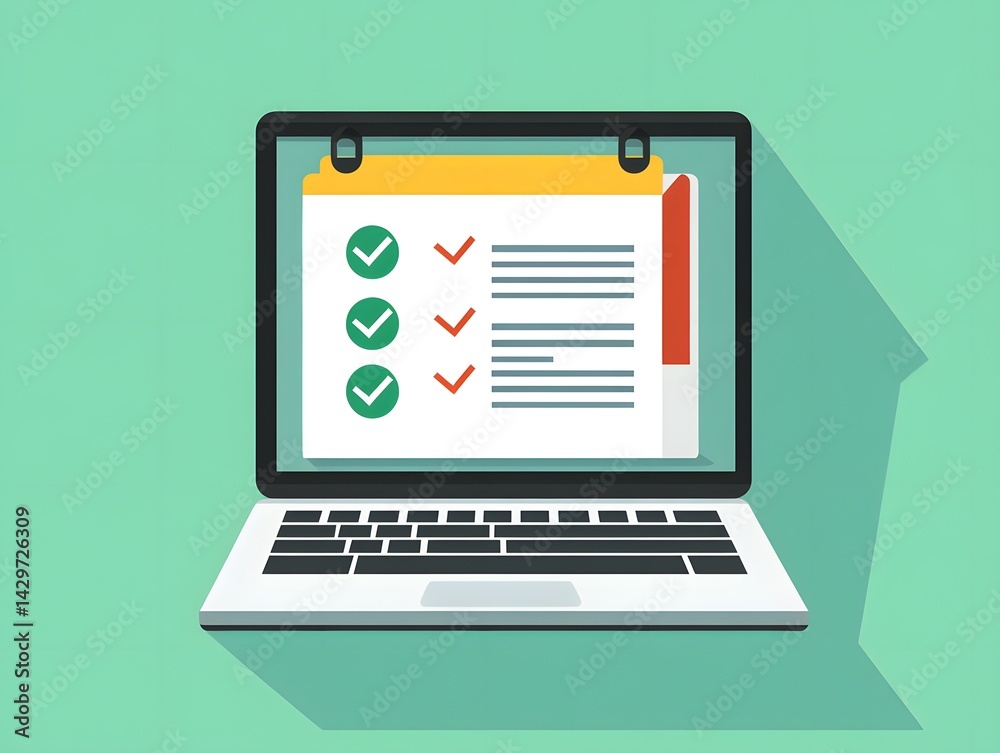 Laptop Displaying Checklist: Flat Design Illustration Stock ...