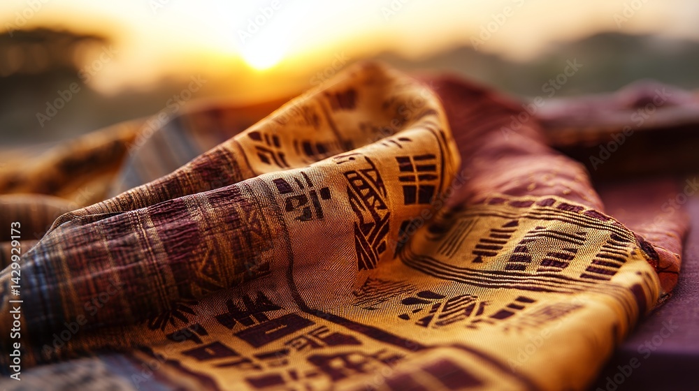 Handwoven Kente cloth with golden Adinkra symbols, celebrating African ...