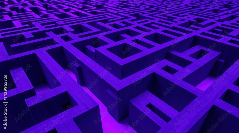 Intricate purple 3D maze with complex pathways and high walls Stock ...