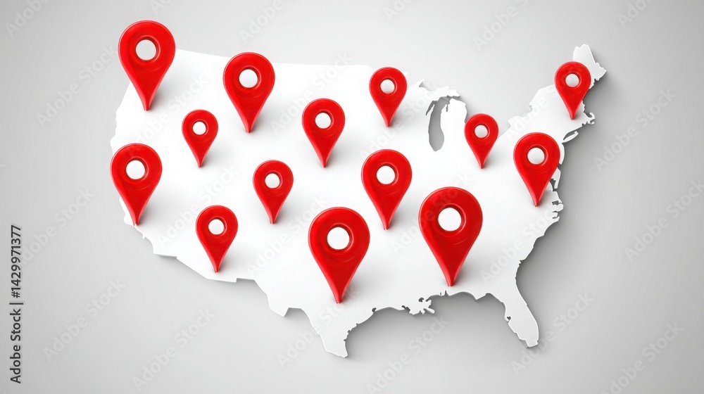 Detailed map showcasing multiple pins indicating consumer activity ...