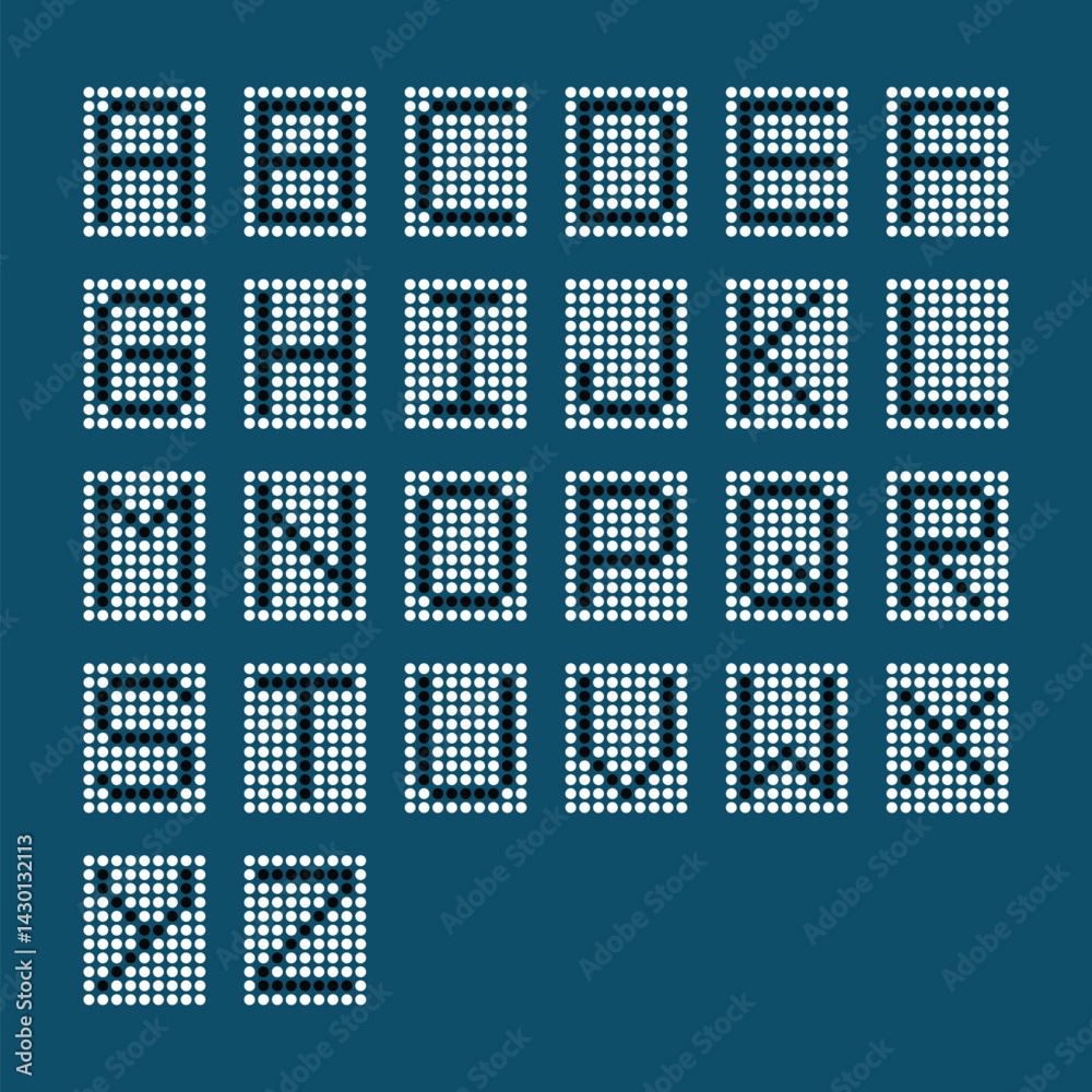 Black LED alphabet and digits set. dotted digital alphabets. digital ...