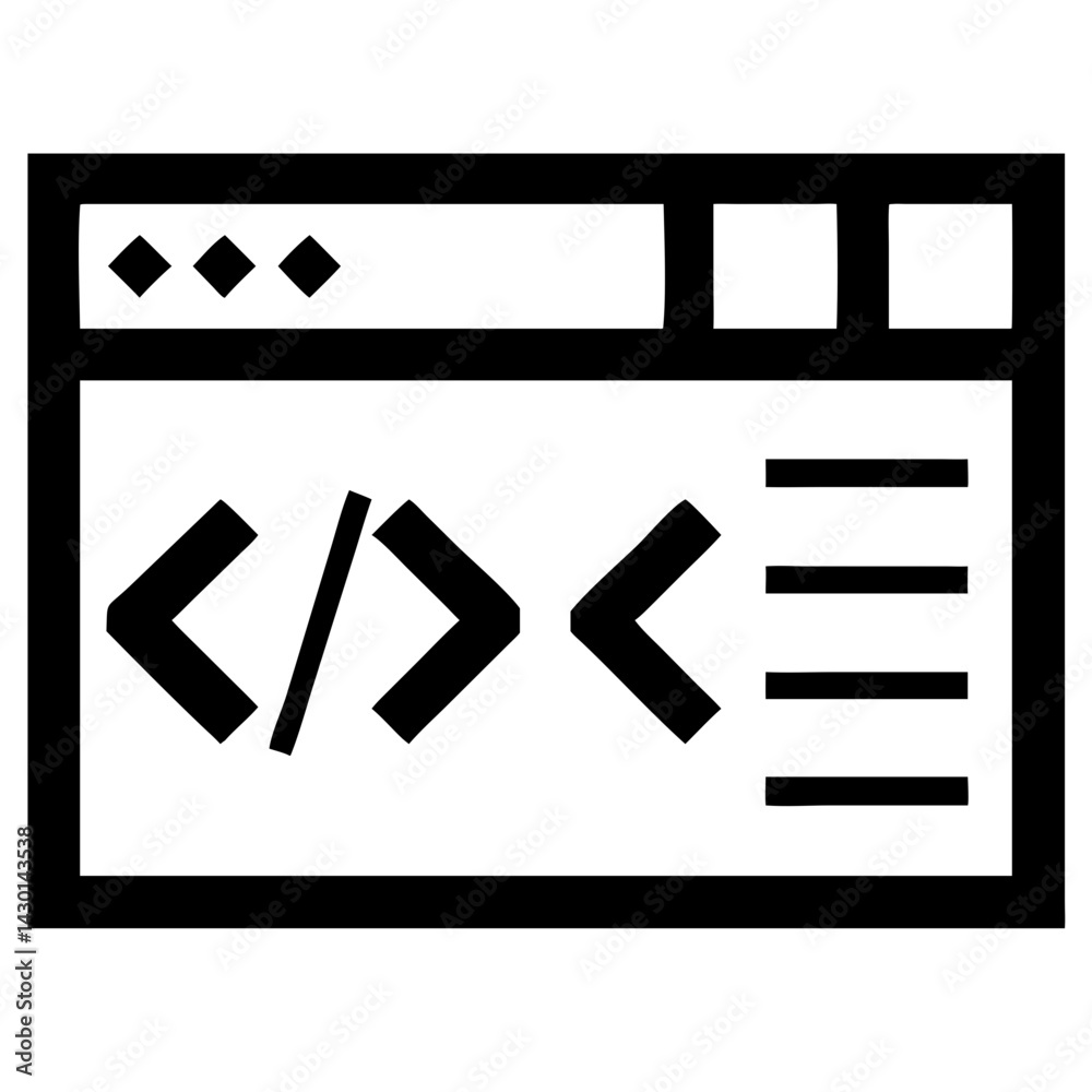 Coding Window Terminal Icon Silhouette Vector Illustration on ...