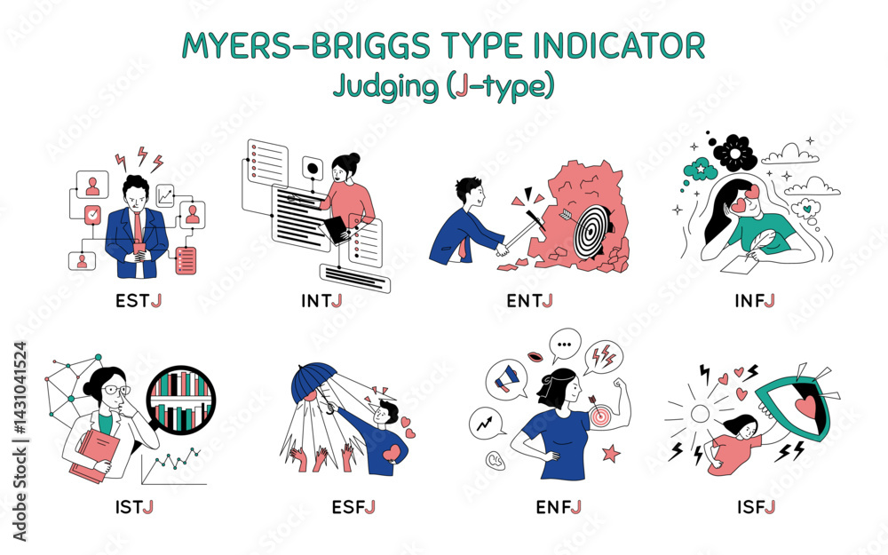 Cartoon Color Characters People Judging Type Myers Briggs Personality ...