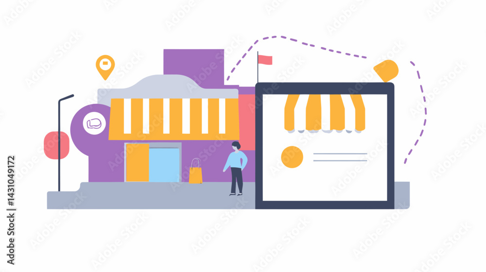 Flat Style Find Nearest Store Concept Vector Showing Digital Location ...
