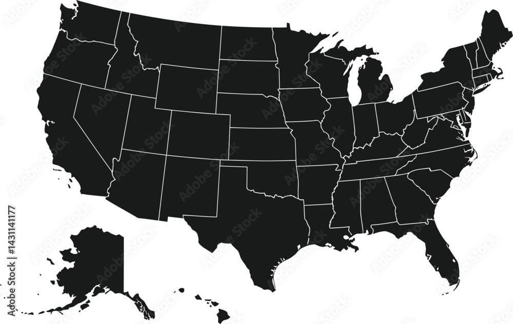 Vector de Stock USA State Map Vector – High-Contrast Black and White ...
