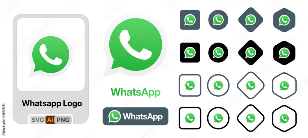 Editorial vector logo set of WhatsApp on modern shapes and backgrounds ...