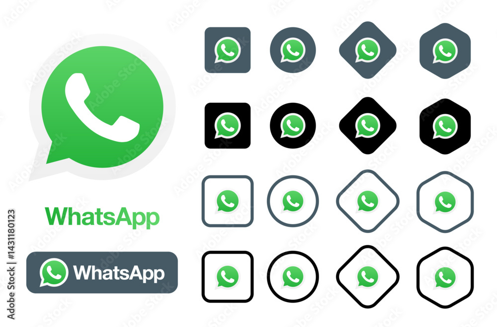 Editorial vector logo set of WhatsApp on modern shapes and backgrounds ...