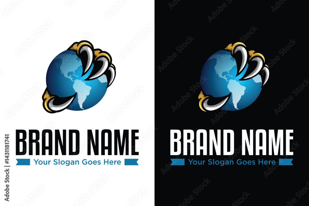 modern Hawk falcon Claws globe global illustration vector logo design ...