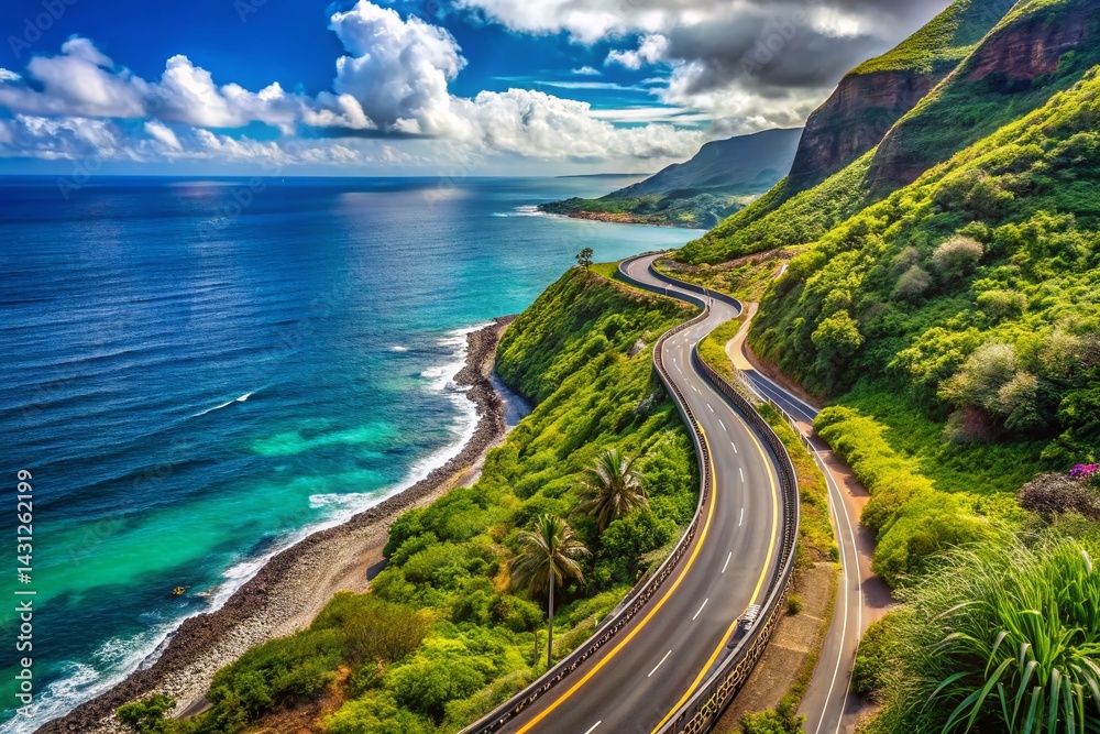 Oahu Road Map: Scenic Highway Route, Island Travel Guide Stock ...