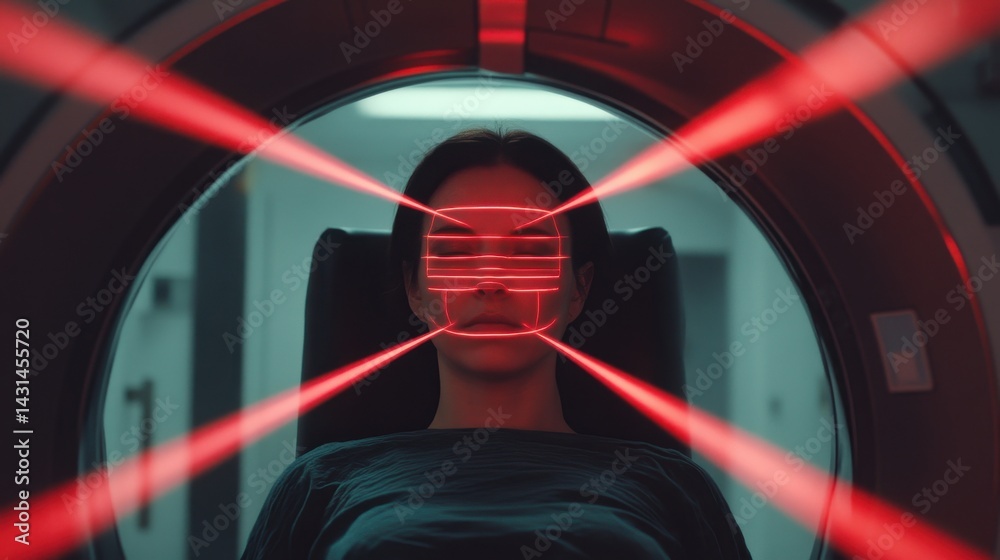 Advanced medical imaging in progress: A female patient lies on a CT ...