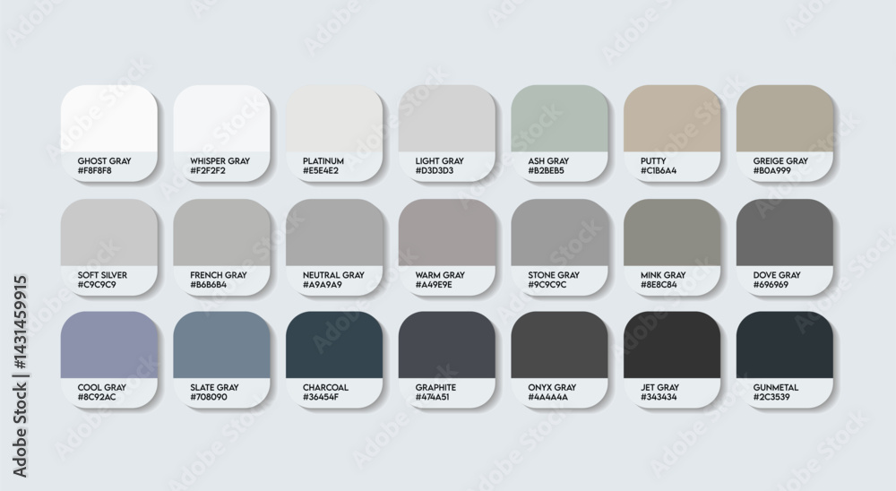 Neutral Gray Color Guide Palette with color Names. Catalog Samples of ...