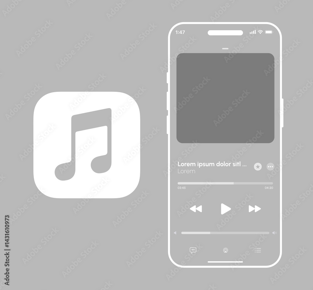 Vector de Stock Apple Music mobile player UI mockup template with album ...