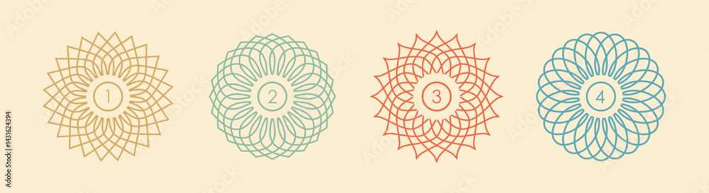 Rosette design elements set. Rounded stylized flower ornaments. Vector ...