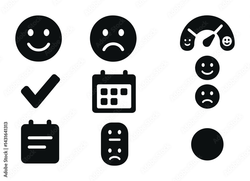 Mood and emotion icons set - solid style mental health, psychology, and ...