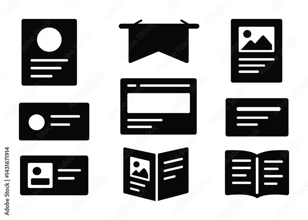 Professional id and document icon set - solid style, identity ...