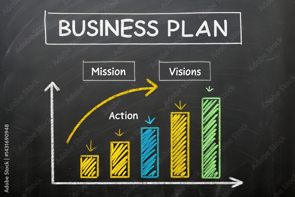 showcasing mission, vision, and action linked by growth charts and ...