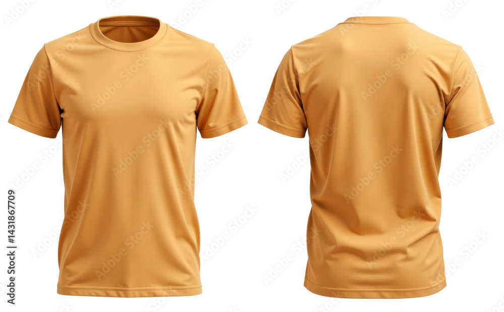 Men's Orange blank T-shirt template, from two sides, natural shape on ...