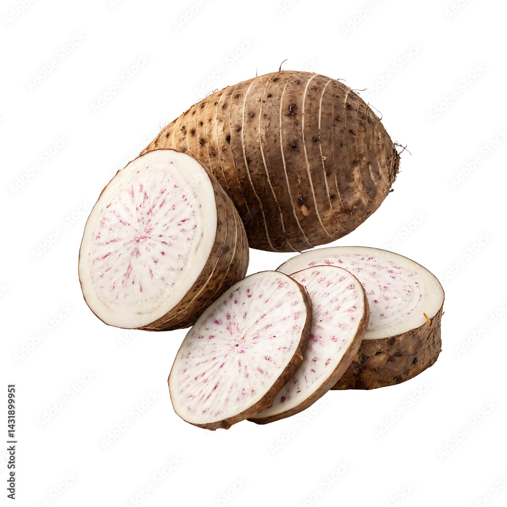 Photorealistic Taro Root Whole and Sliced, Tropical Starchy Tubers with ...