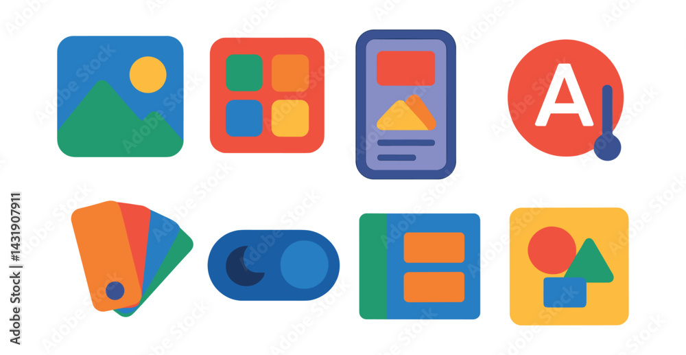 Flat vector icons of customization and themes apps: wallpaper gallery ...