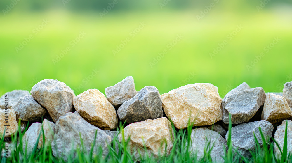 Crushed stone border bordering verdant lawn, presenting textural ...