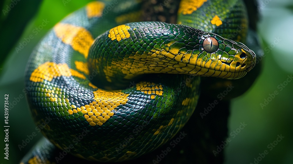 Foto de Stock Massive anaconda coiling around a tree in the Amazon ...