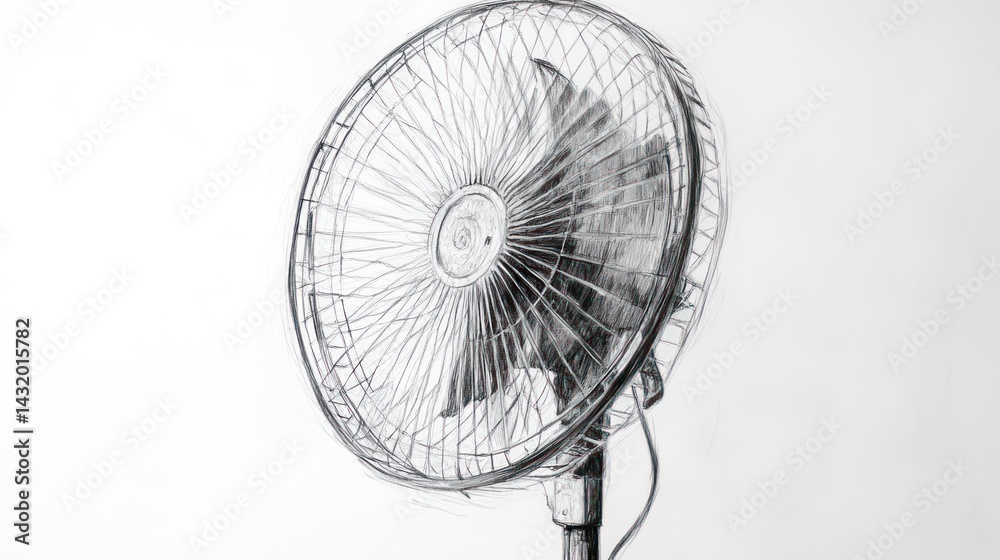 Detailed pencil drawing of a pedestal fan. Stock Illustration | Adobe Stock