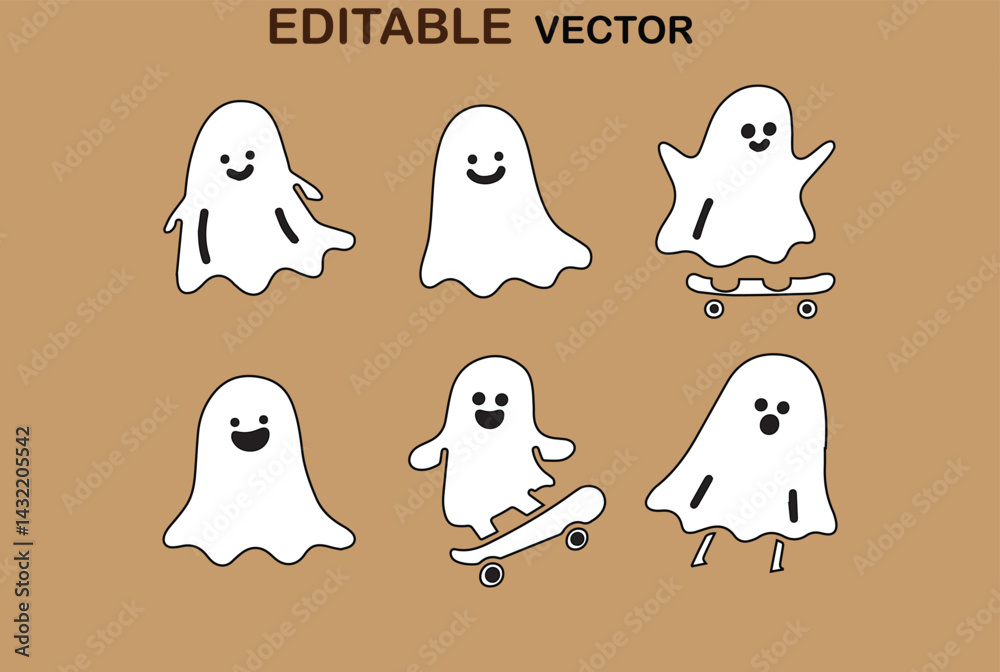 Six Playful Ghost Vector Characters: Cute Halloween Sprites with ...
