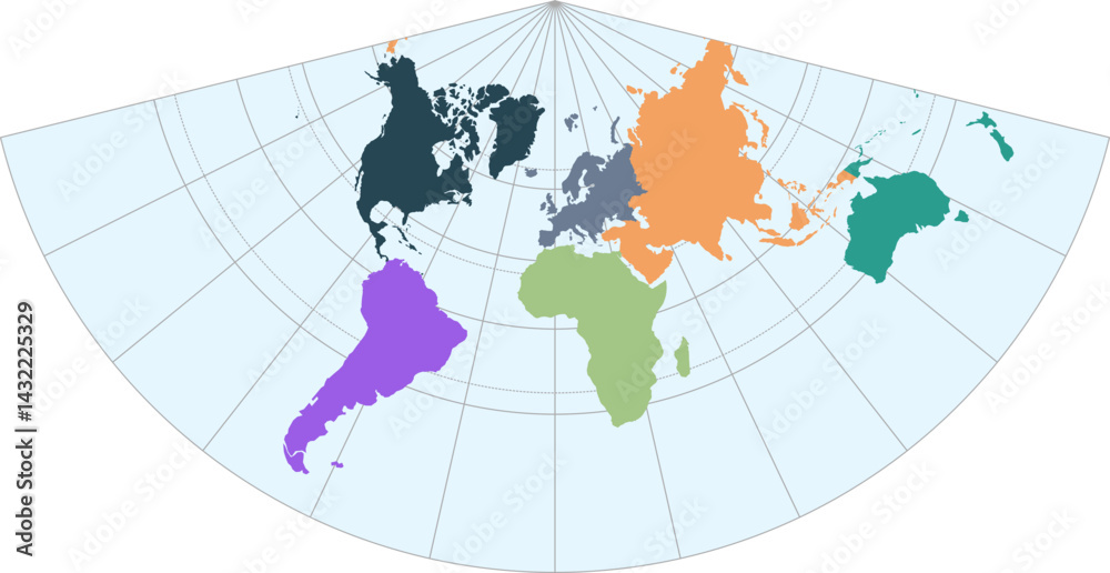 World vector map with continent boundaries and graticules (Lambert ...